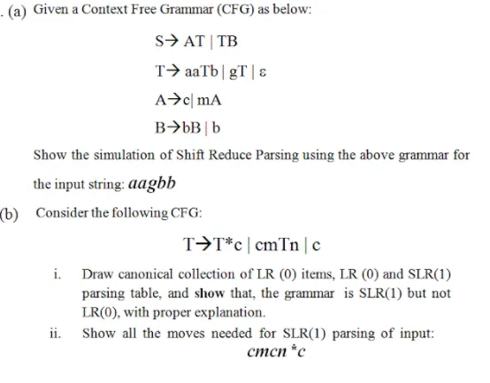 Solved . (a) Given a Context Free Grammar (CFG) as below: S→ | Chegg.com