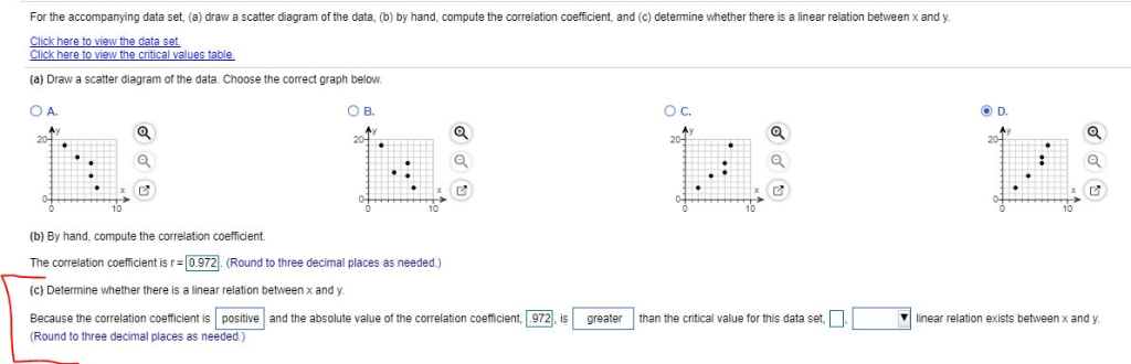 Solved For the accompanying data set, (a) draw a scatter | Chegg.com