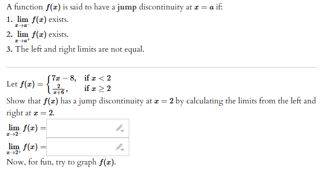 Solved A function f(x) is said to have a jump discontinuity | Chegg.com