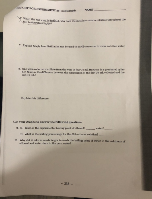 Solved REPORT FOR EXPERIMENT 26 (continued) NAME QUESTIONS | Chegg.com