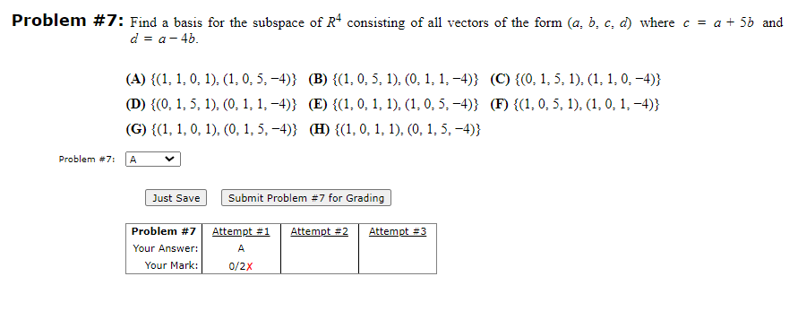 Solved Problem \#7: Find a basis for the subspace of R4 | Chegg.com