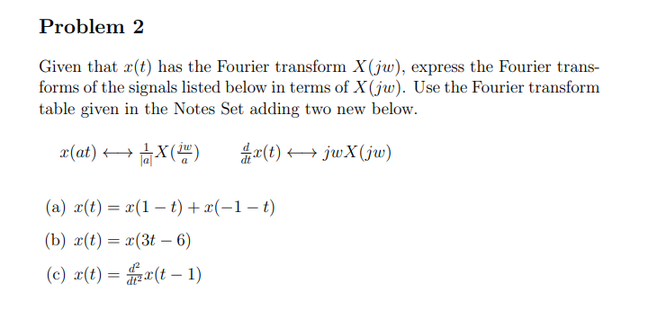 Solved Problem 2 Given that x(t) has the Fourier transform X | Chegg.com