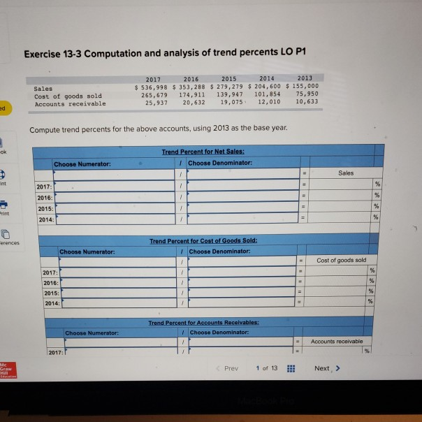 Solved Exercise 13-3 Computation and analysis of trend | Chegg.com