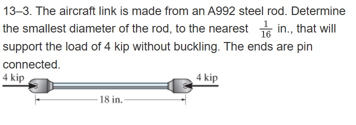 Solved 13-3. ﻿The aircraft link is made from an A992 ﻿steel | Chegg.com