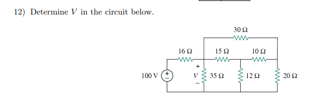 Solved Determine V ﻿in the circuit below. | Chegg.com