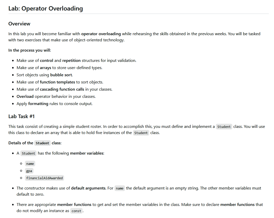 Lab: Operator Overloading Overview In this lab you | Chegg.com