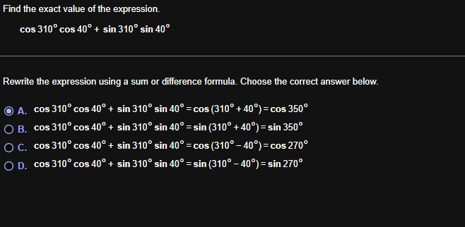 Solved Rewrite the expression using a sum or difference | Chegg.com