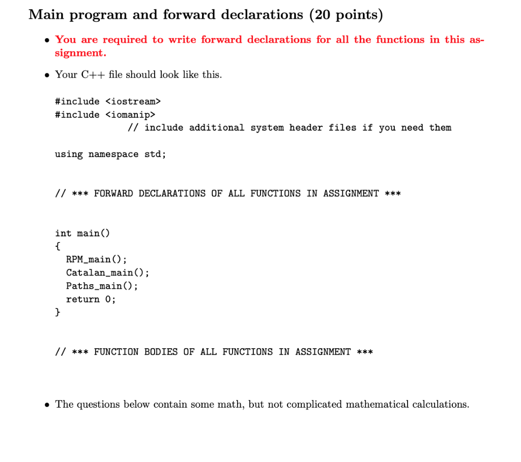 Solved Main program and forward declarations (20 points) • | Chegg.com