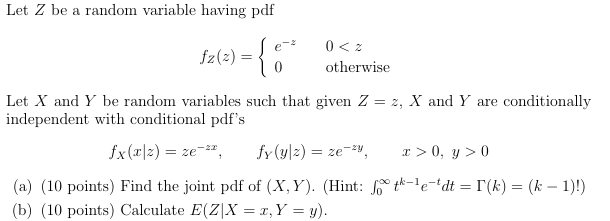 Solved Let Z be a random variable having pdf | Chegg.com