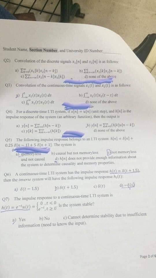 Solved Student Name, Section Number, and University ID | Chegg.com