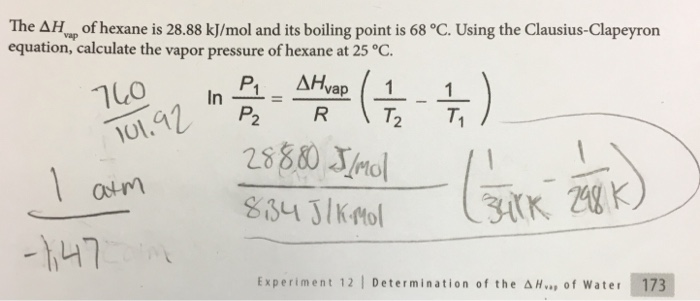 Solved The ΔH, of hexane is 28.88 kJ/mol and its boiling | Chegg.com
