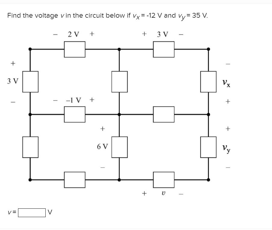 Solved Find the voltage v in the circuit below if vx = -12 | Chegg.com