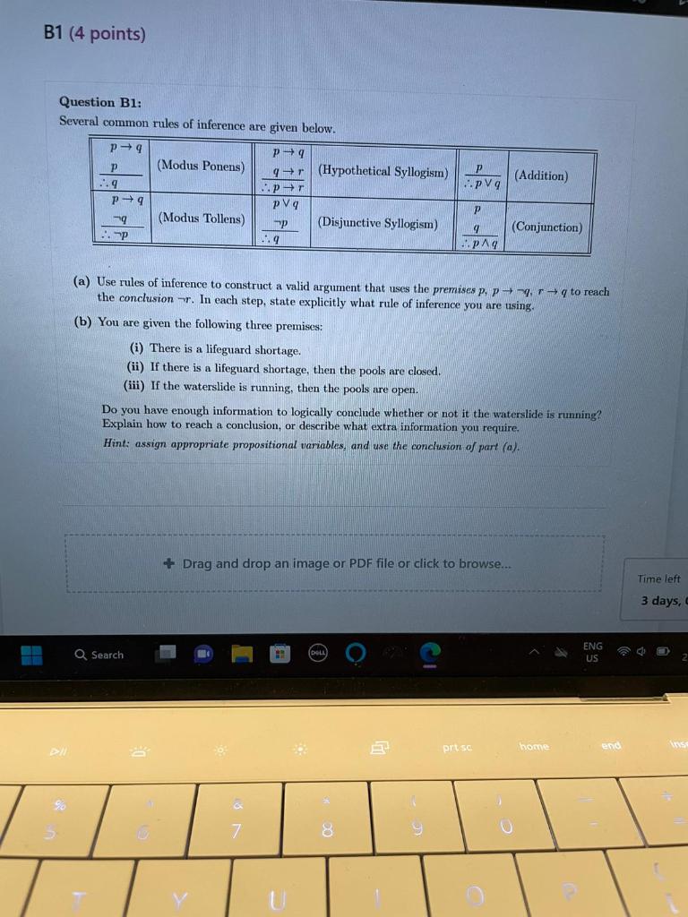 Solved Question B1: Several common rules of inference are | Chegg.com