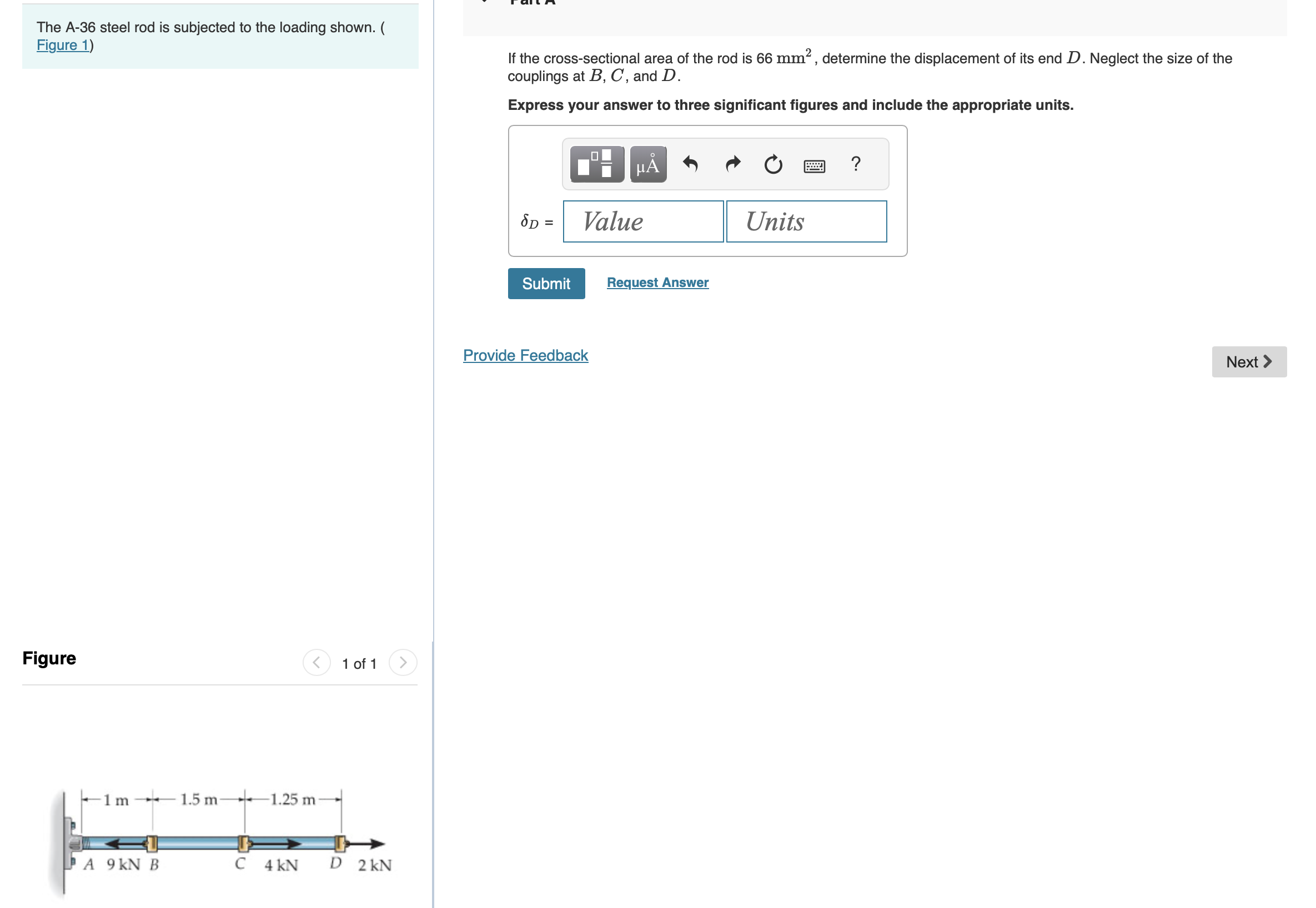 Solved If the cross-sectional area of the rod is 66mm2, | Chegg.com