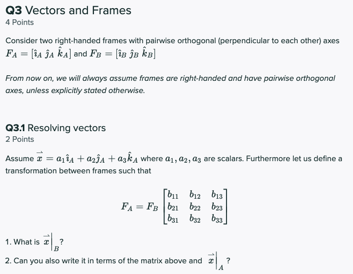 Q3 Vectors and Frames 4 Points Consider two | Chegg.com