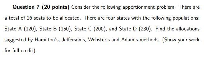 Solved Question 7 (20 points) Consider the following | Chegg.com