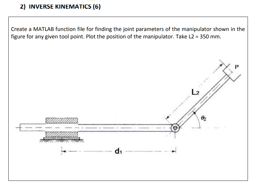 Solved by an EXPERT 2) ﻿INVERSE KINEMATICS (6)Create a MATLAB function | Chegg.com