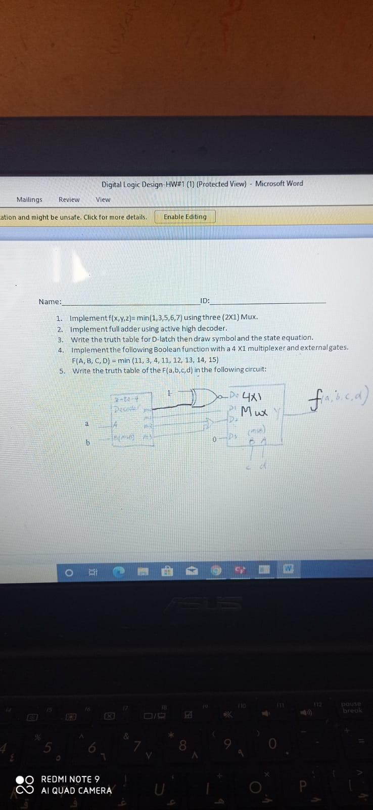 Solved Digital Logic Design-HW#1 (1) (Protected View) - | Chegg.com