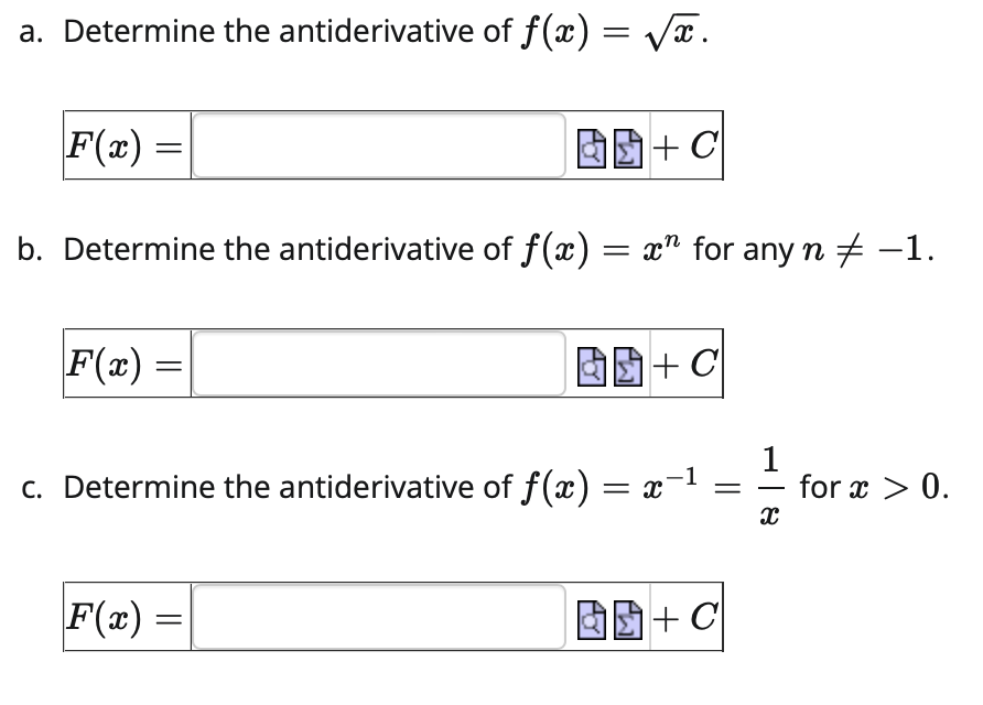 Solved a. Determine the antiderivative of f(x)=x. F(x)= b. | Chegg.com