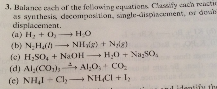 Solved Balance each of the following equations. Classify | Chegg.com