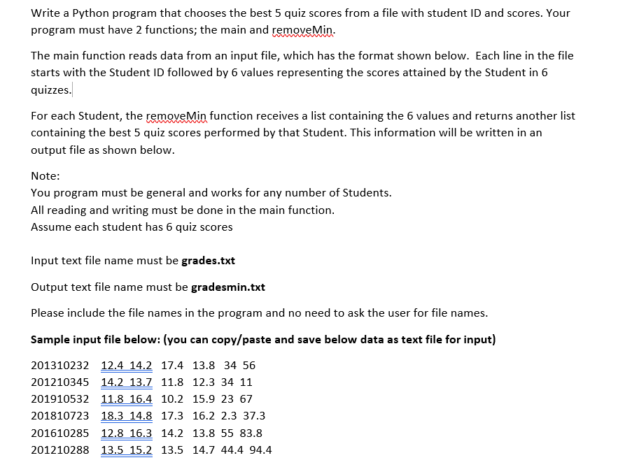 Solved Write a Python program that chooses the best 5 quiz | Chegg.com