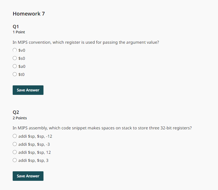 Solved Q1 1 Point In MIPS convention, which register is used | Chegg.com