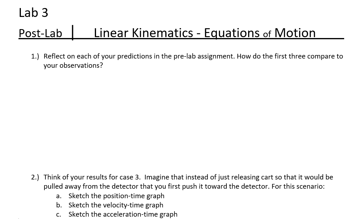 Lab 3 Post-Lab Linear Kinematics - Equations of | Chegg.com