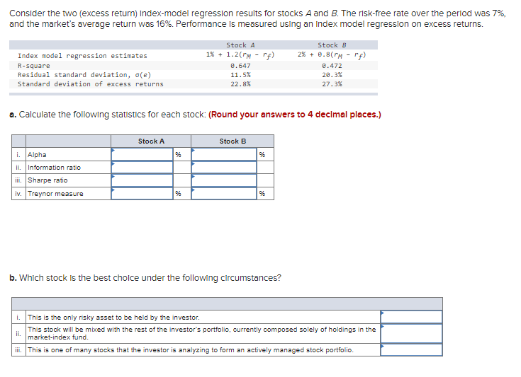 Solved Consider the two (excess return) Index-model | Chegg.com
