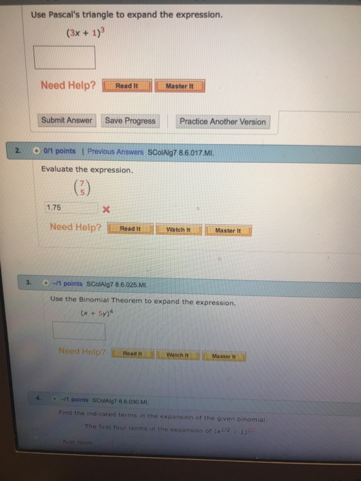 Solved Use Pascal's triangle to expand the expression. (3x + | Chegg.com