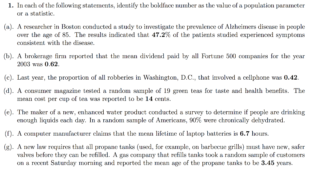 Solved 1. In each of the following statements, identify the | Chegg.com