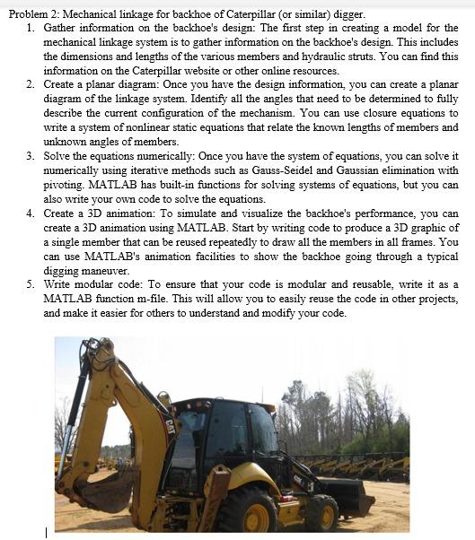 Solved Problem 2: Mechanical linkage for backhoe of | Chegg.com