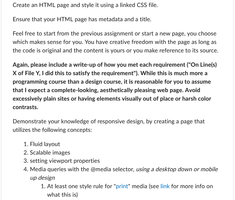 Solved Create an HTML page and style it using a linked CSS | Chegg.com