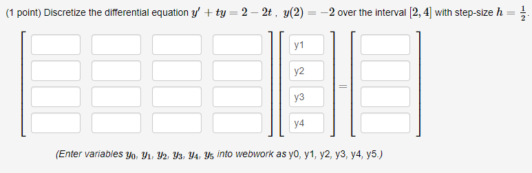 Solved (1 point) Discretize the differential equation y' - | Chegg.com