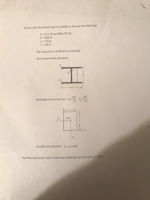 Solved (25 pt) 4. For the l-beam spar in problem 3, assume | Chegg.com