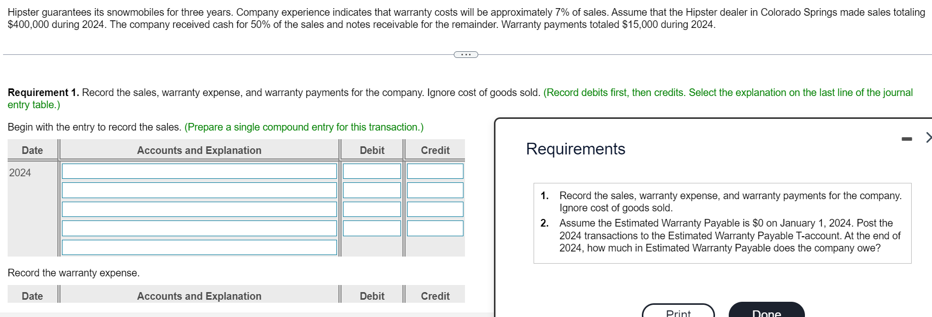 Solved entry table.) Begin with the entry to record the | Chegg.com