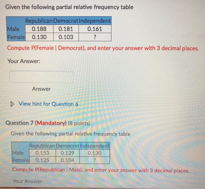 Solved Given the following partial relative frequency table | Chegg.com