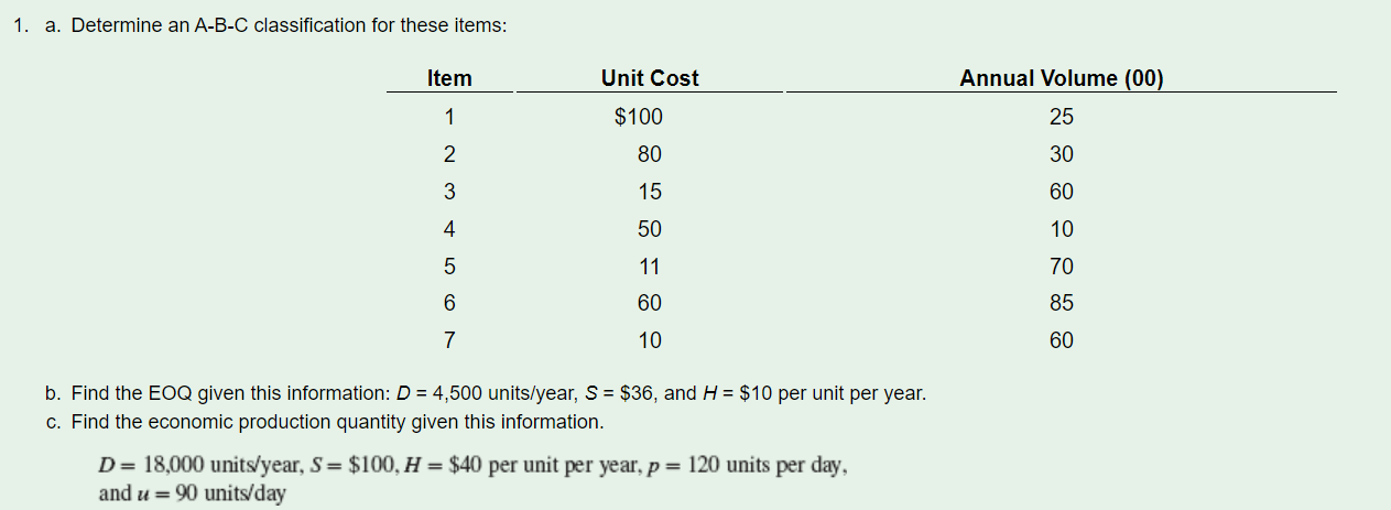 Solved 1. a. Determine an A-B-C classification for these | Chegg.com