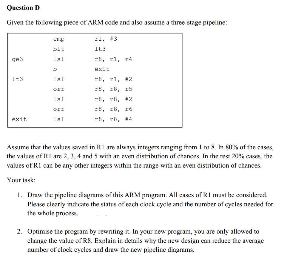 Solved Question D Given the following piece of ARM code and | Chegg.com