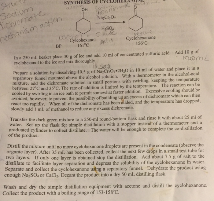 synthesis of cyclohexanone from cyclohexanol | Chegg.com
