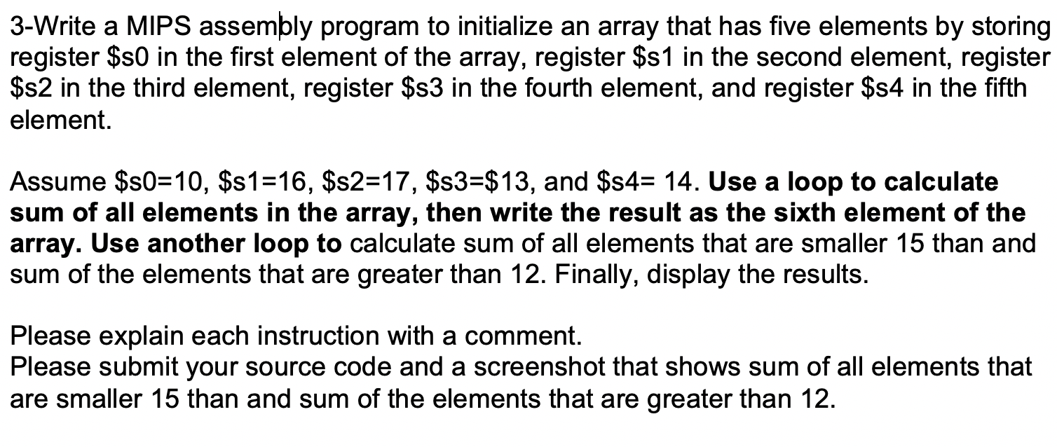 Solved 3-Write a MIPS assembly program to initialize an | Chegg.com