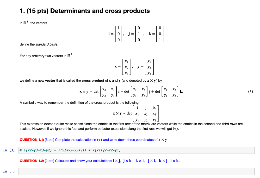 Solved 1. (15 pts) Determinants and cross products In R3, | Chegg.com