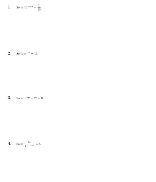 Solved 1. Solve 10^-3 1 10 2. Solve e-= 10. 3. Solve r225 - | Chegg.com
