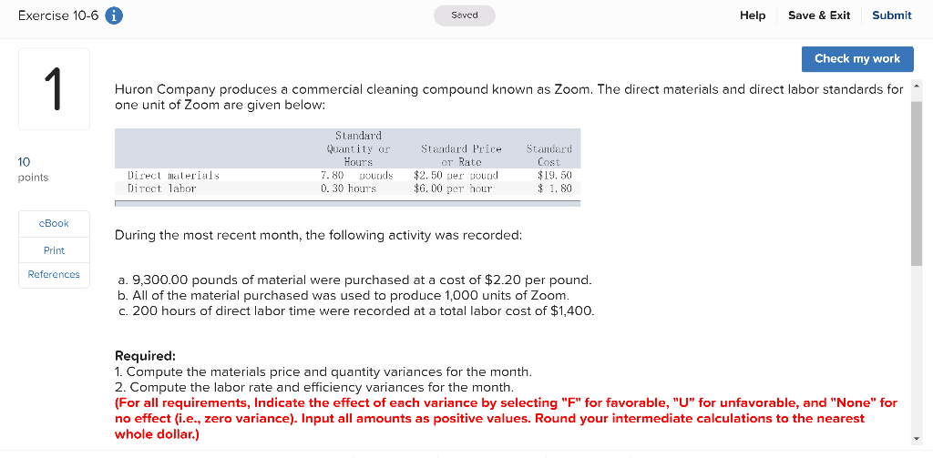 Solved Seved Exercise 10-6 Help Save & Exit Submit Check my | Chegg.com