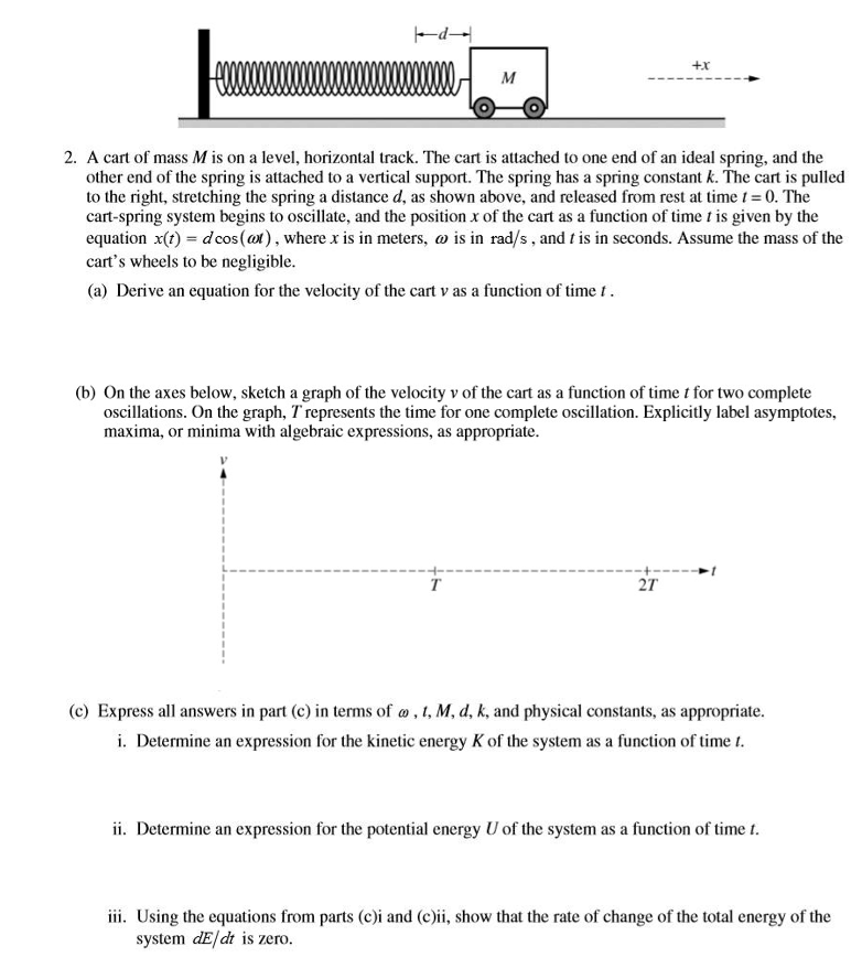 Solved +X M 2. A cart of mass Mis on a level, horizontal | Chegg.com