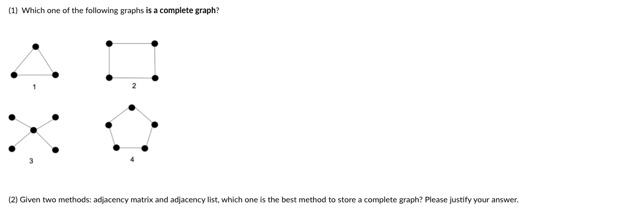 Solved (1) Which one of the following graphs is a complete | Chegg.com