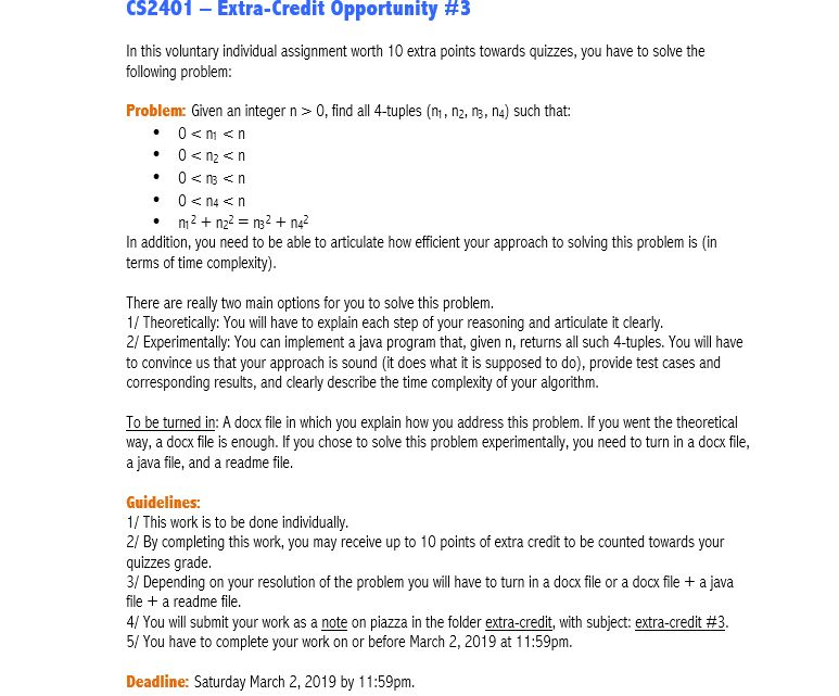 Solved CS2401-Extra-Credit Opportunity #3 In this voluntary | Chegg.com