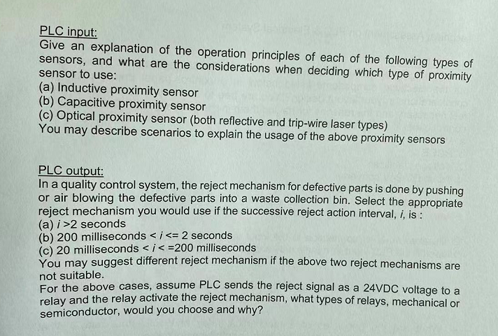 Solved PLC input: Give an explanation of the operation | Chegg.com