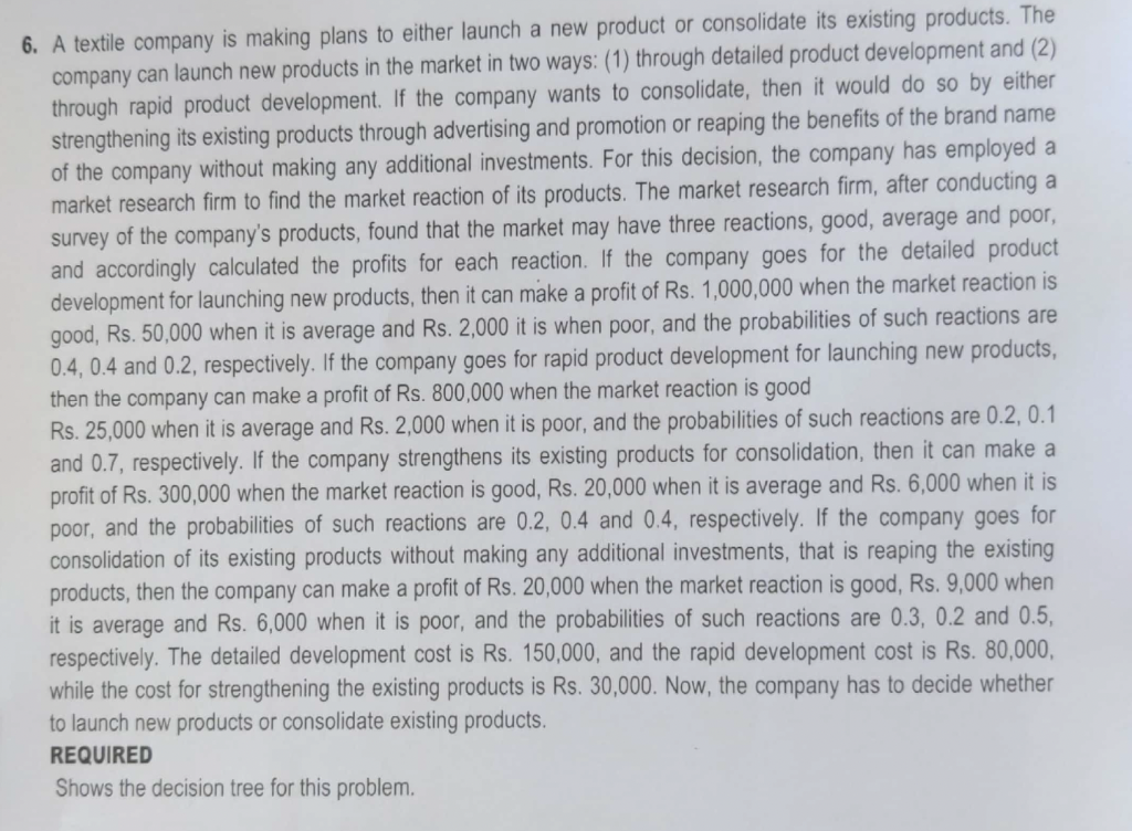 Solved 6. A textile company is making plans to either launch | Chegg.com