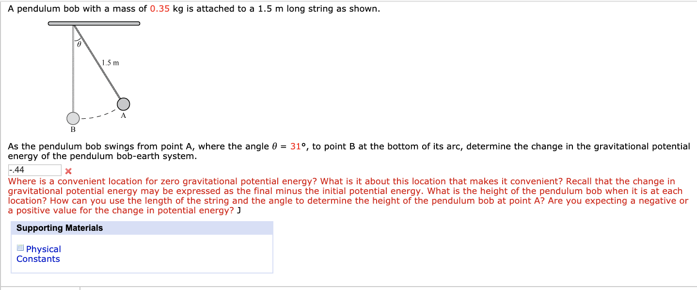 Solved A pendulum bob with a mass of 0.35 kg is attached to | Chegg.com