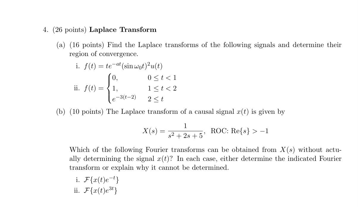 Solved 4. (26 points) Laplace Transform (a) (16 points) Find | Chegg.com